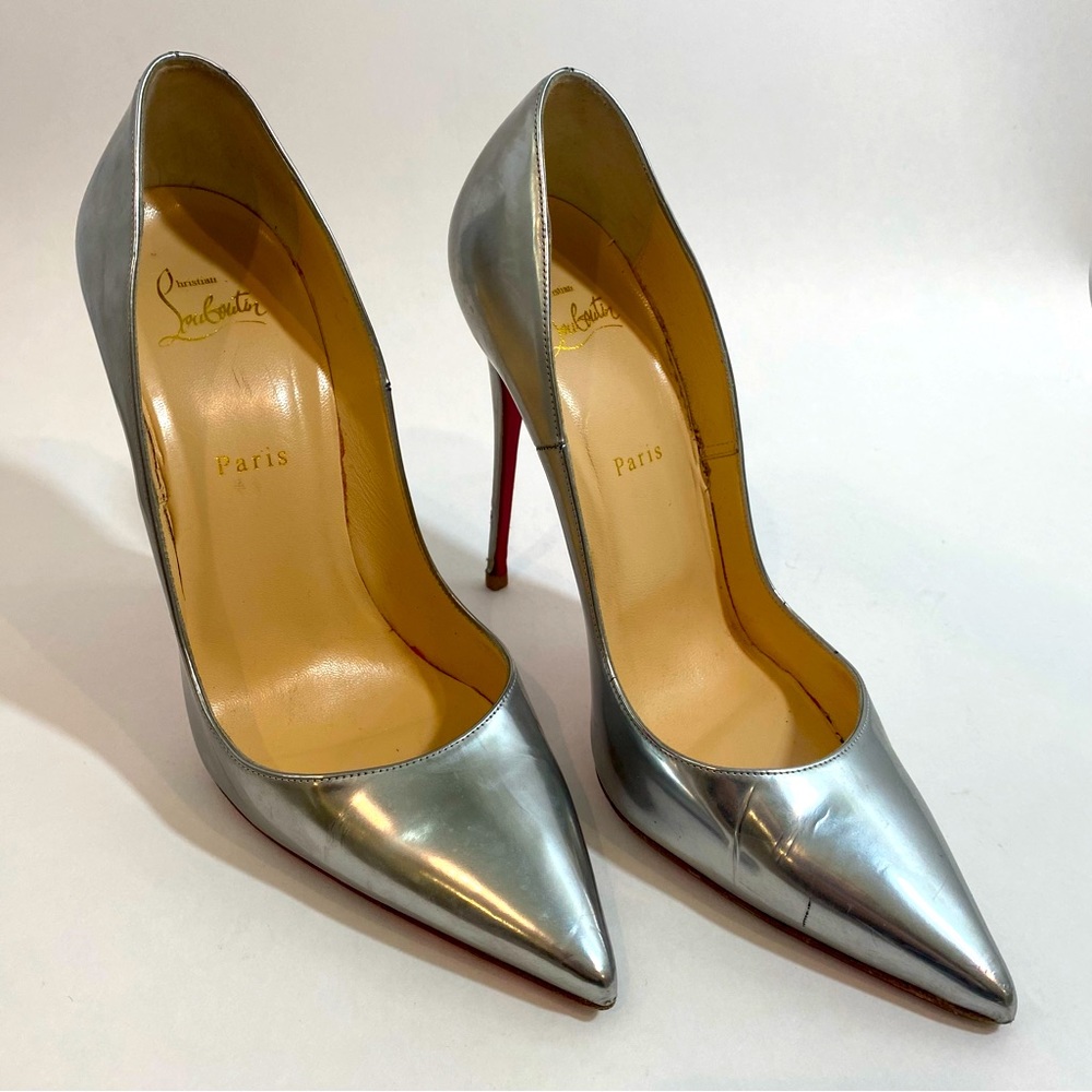 Christian Louboutin Silver So Kate Heels - Gem